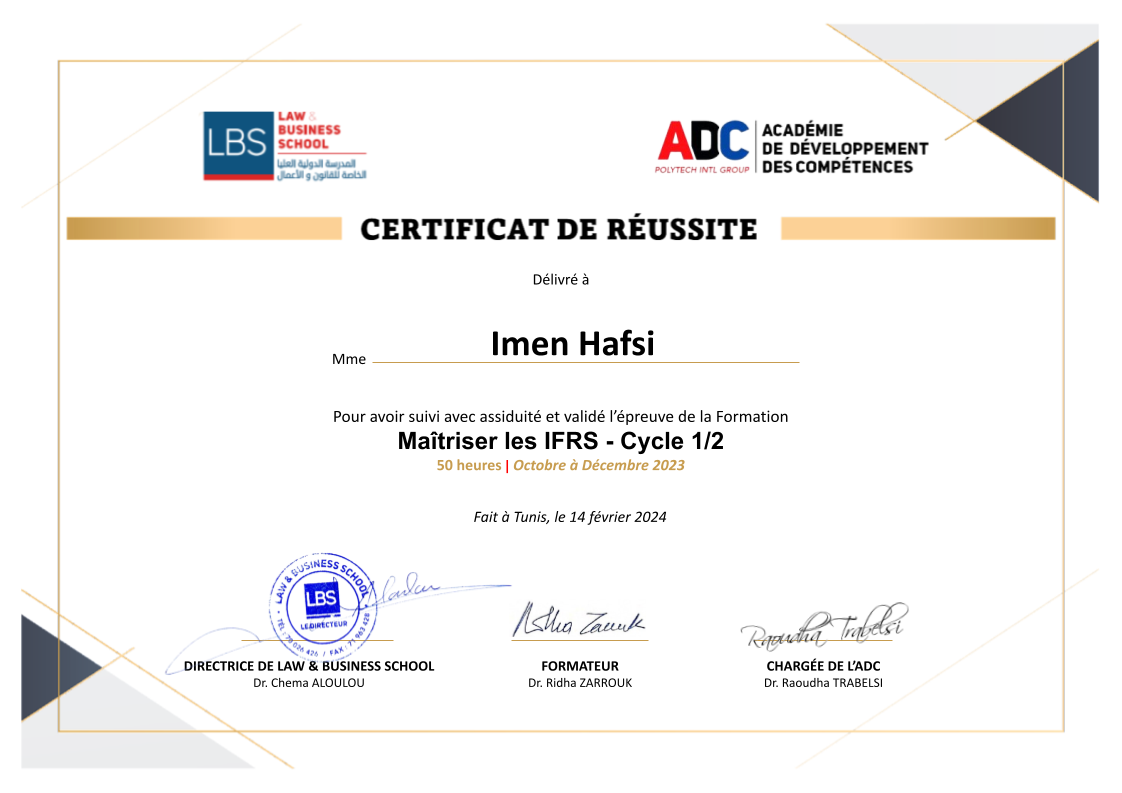 Certificat Imen Hafsi — IFRS 1 2 – ADC