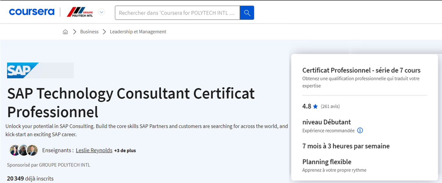 SAP Technology Consultant | Certificat Professionnel - ADC