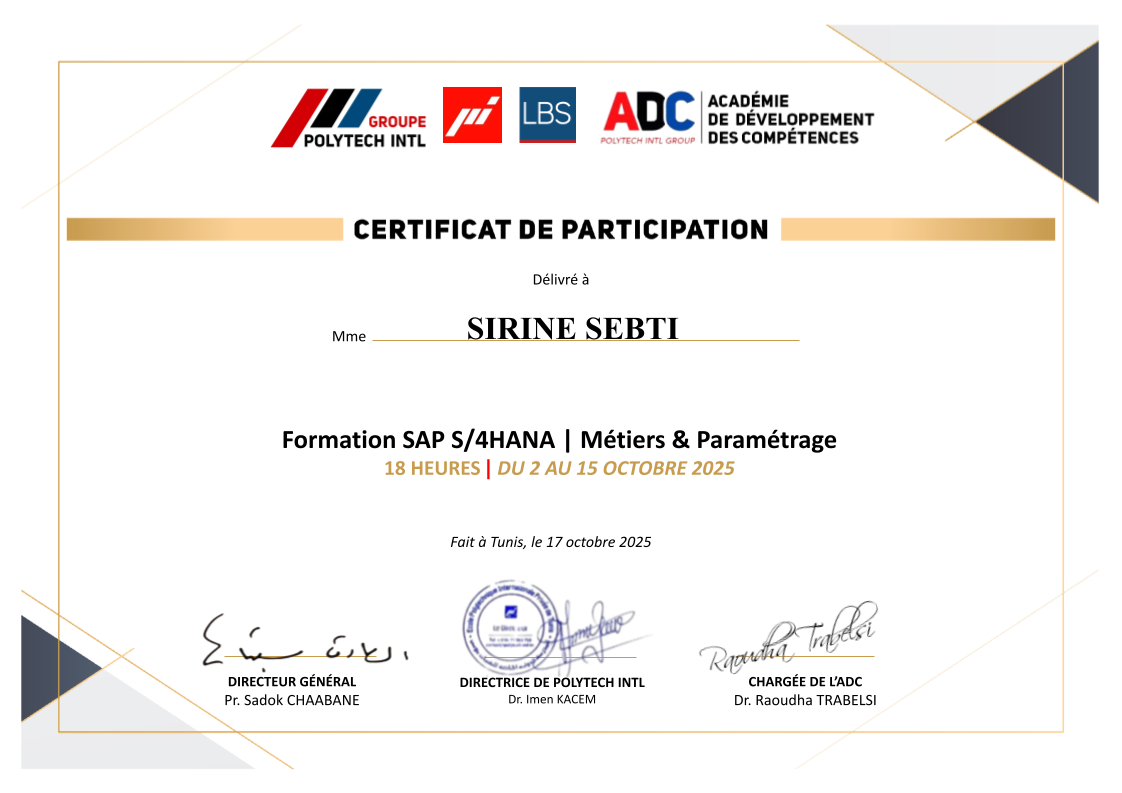 Certificat Sirine Sebti - S4HANA - ADC