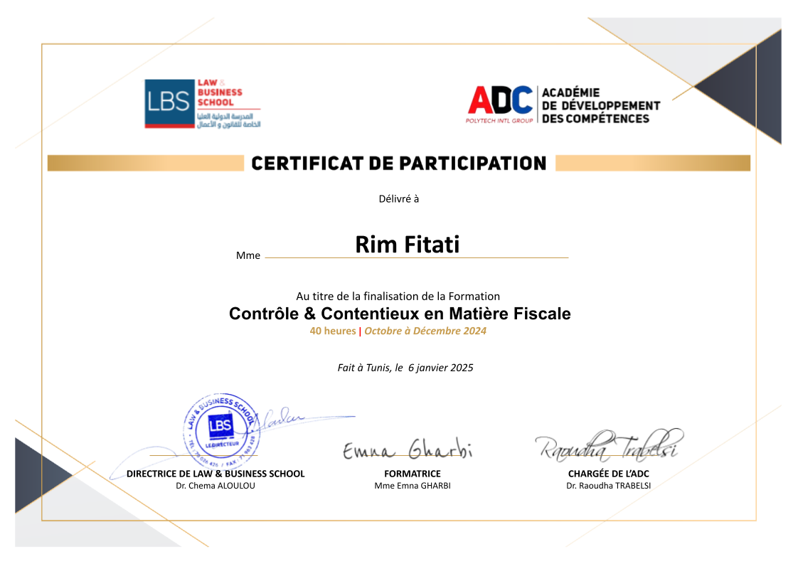 Certificat Rim Fitati - CCMF - ADC